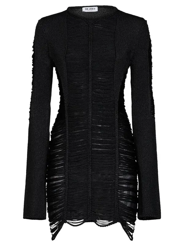 Attico Black Fringed Viscose Knit Mini Dress - Multicolor