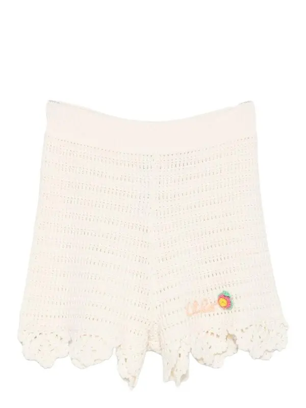 Chloé Cotton Knit Shorts With Embroidered Logo - Multicolor