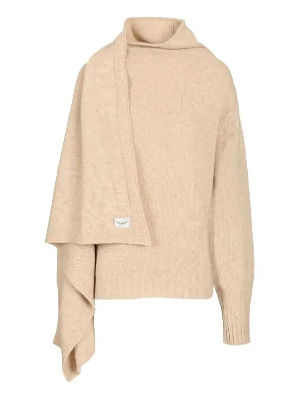 Attico Beige Knit Sweater With Draped Scarf Detail - Multicolor