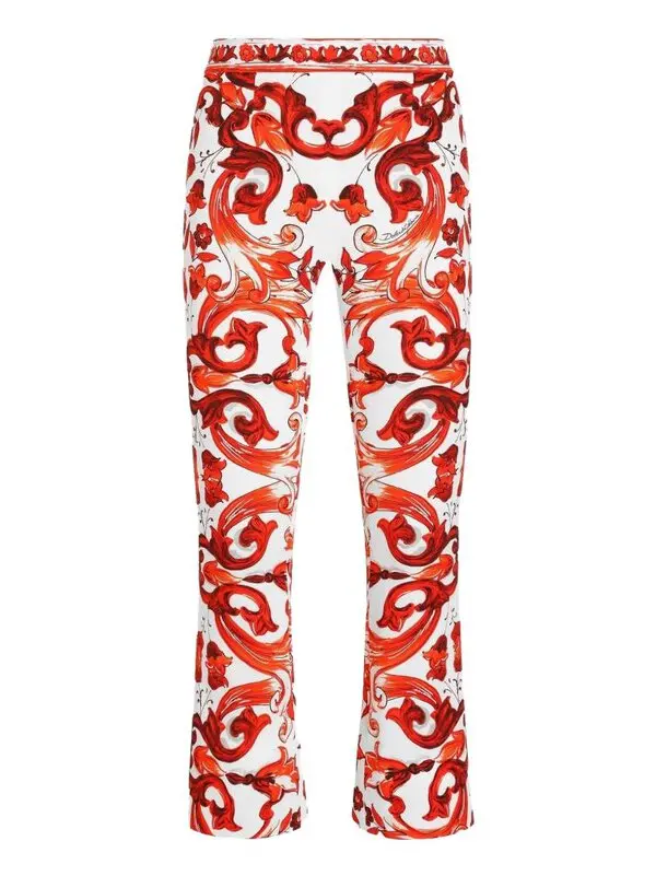 Dolce & Gabbana Maiolica Print Silk Trousers - Multicolor