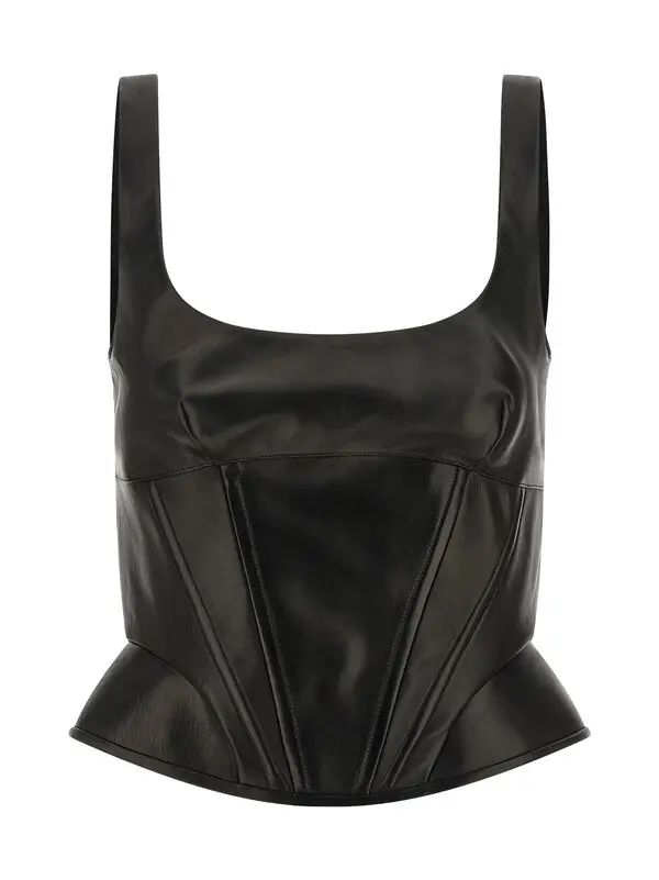 ERMANO SCERVINO Ermanno Scervino Peplum Leather Bustier Top - Black