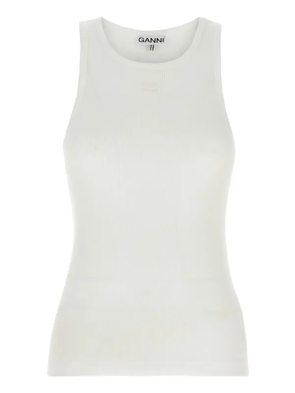 GANNI Ribbed Cotton Tank Top - White