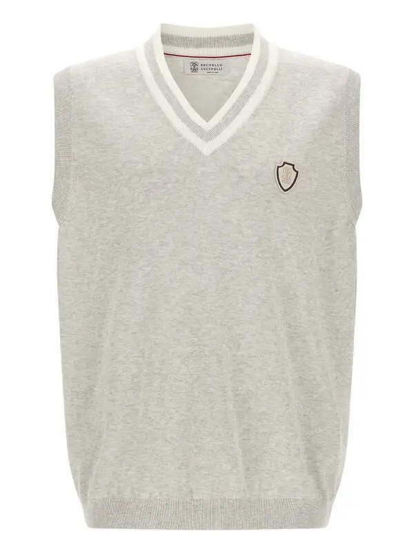 Brunello Cucinelli V-neck Heraldic Logo Vest - Gray