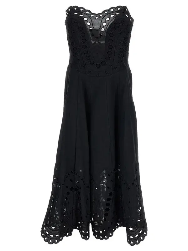 Charo Ruiz Ibiza Black Cotton Blend Long Dress With Lace Details - Multicolor