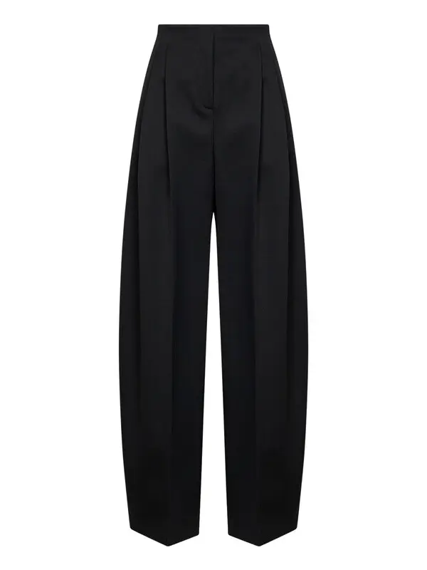 MUGLER Black Wool Wide Leg Pleated Trousers - Multicolor