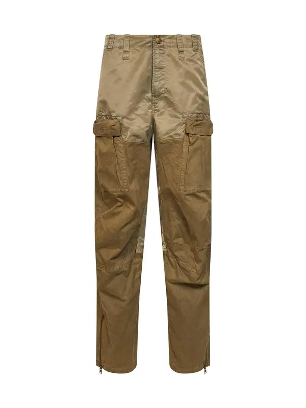 DIESEL® Khaki Stretch Cotton And Nylon Cargo Trousers - Multicolor