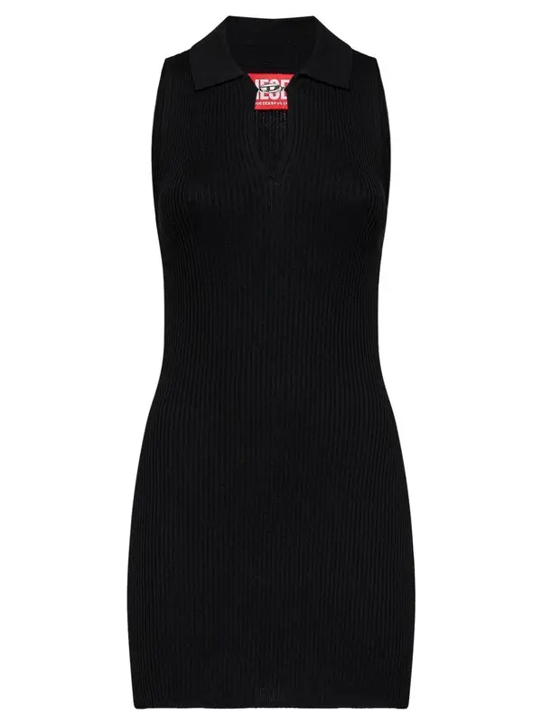 DIESEL® Black Ribbed Knit Sleeveless Mini Dress With Oval D Hook Closure - Multicolor