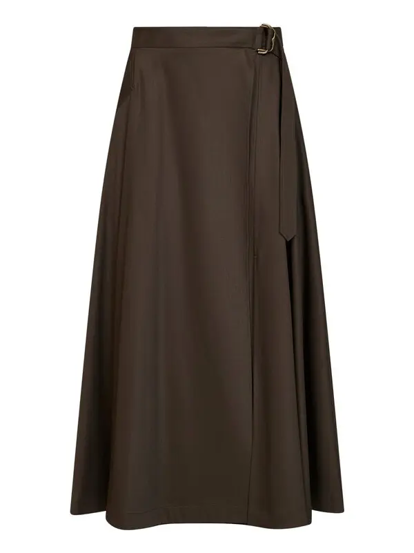 Burberry Wool Twill Belted Midi Skirt - Multicolor