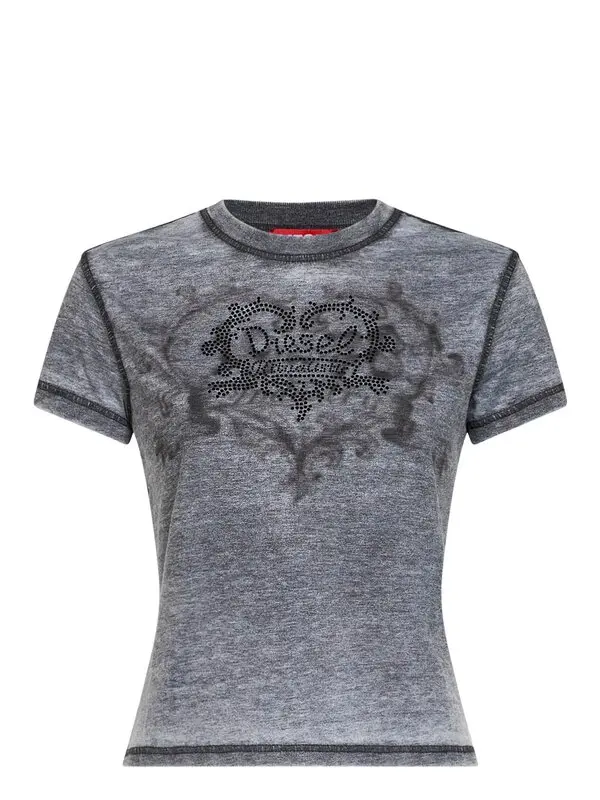 DIESEL® Black Rhinestone-embellished Jersey T-shirt - Multicolor