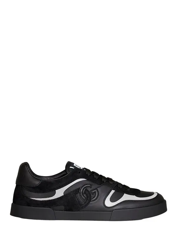 Dolce & Gabbana Black Nappa Calfskin And Suede Portofino Sneakers - Multicolor