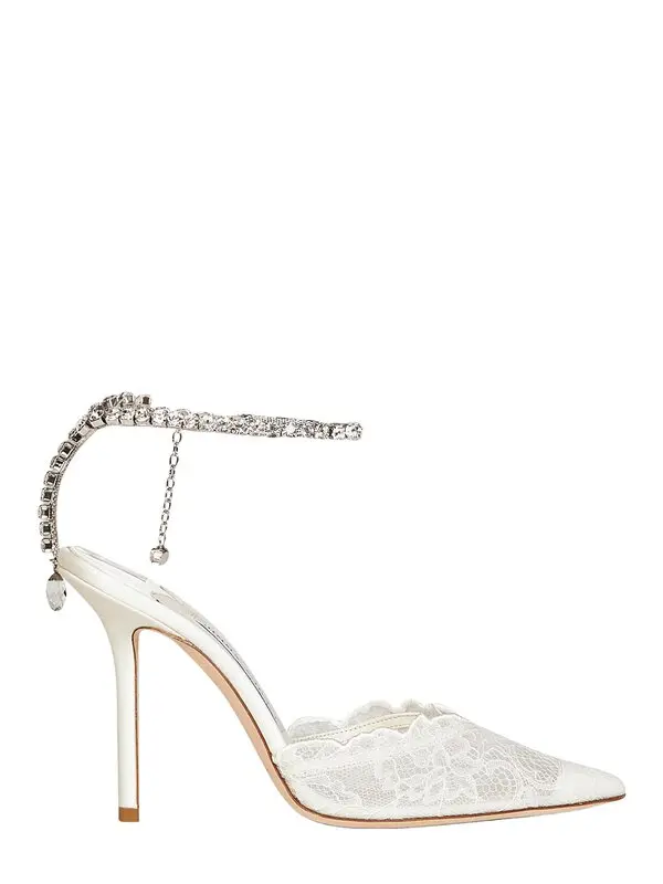 JIMMY CHOO Saeda 100 Lace Pumps With Crystal Ankle Strap - Multicolor