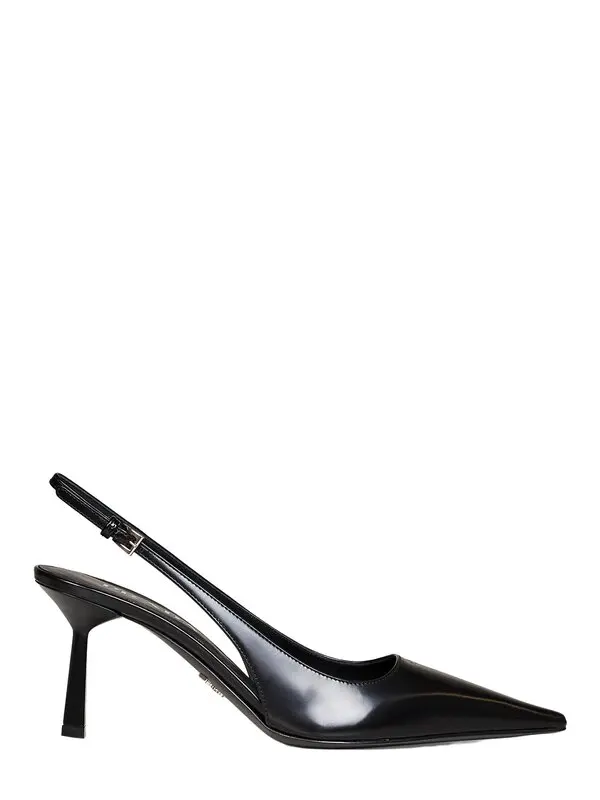 Prada Black Brushed Leather Slingback Pumps - Multicolor