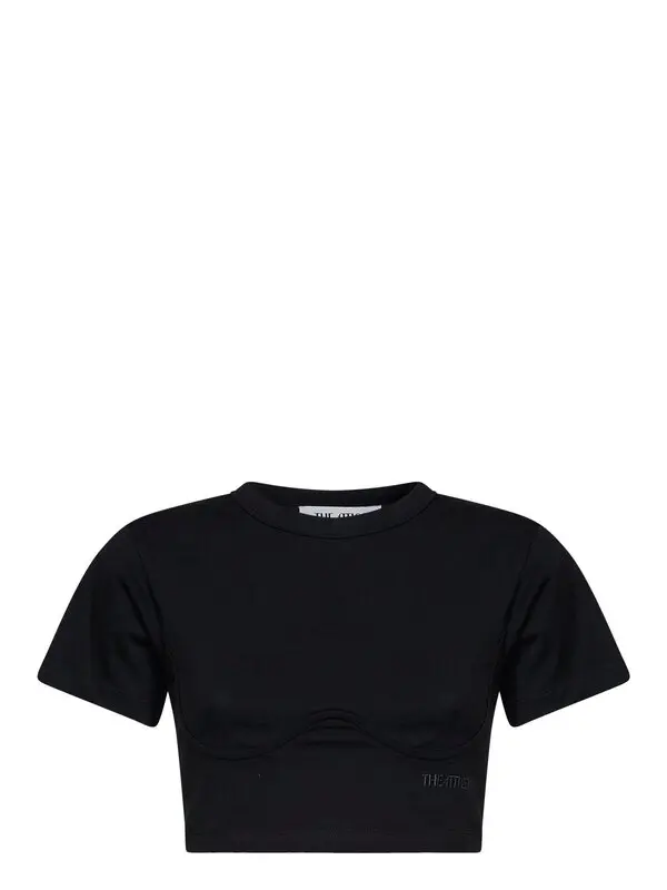 Attico Black Cotton Jersey Cropped T-shirt - Multicolor