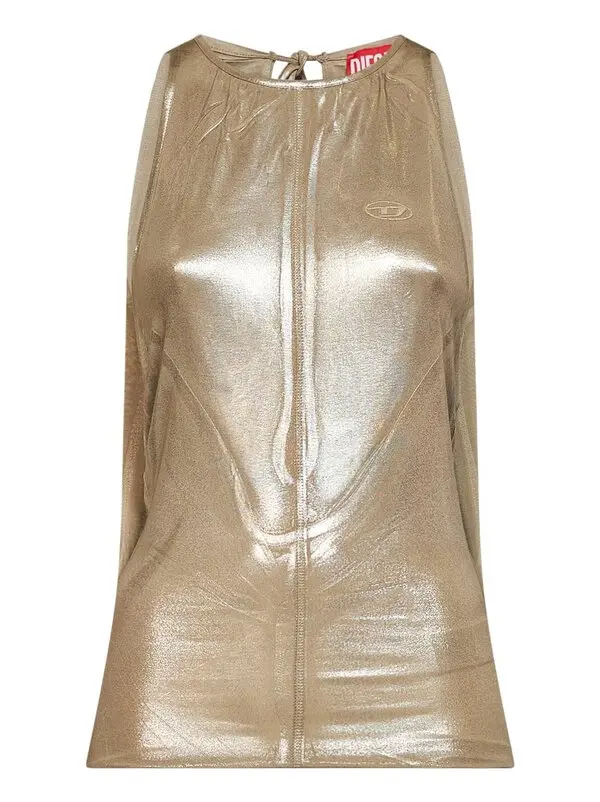 DIESEL® Gold Metallic Stretch Jersey Halter Neck Top - Multicolor