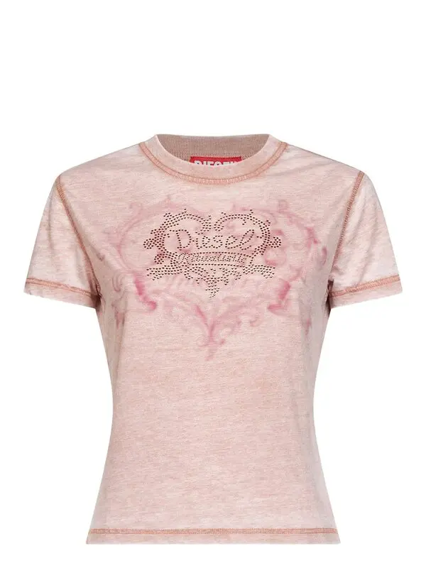 DIESEL® Pink Rhinestone Embellished Jersey T-shirt - Multicolor