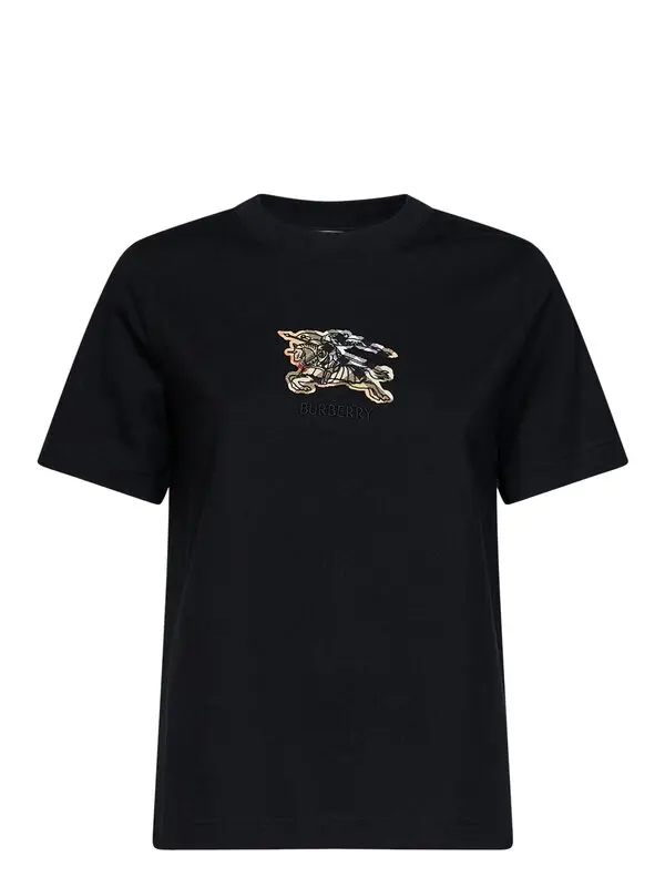 Burberry Black Cotton T-shirt With Equestrian Knight Design - Multicolor