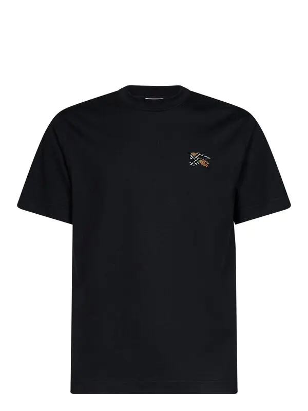 Burberry Black Cotton T-shirt With Knight Patch - Multicolor