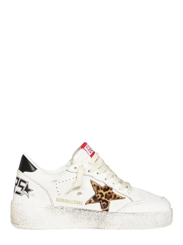 GOLDEN GOOSE White Leather Ball Star Sneakers With Leopard Print Star - Multicolor
