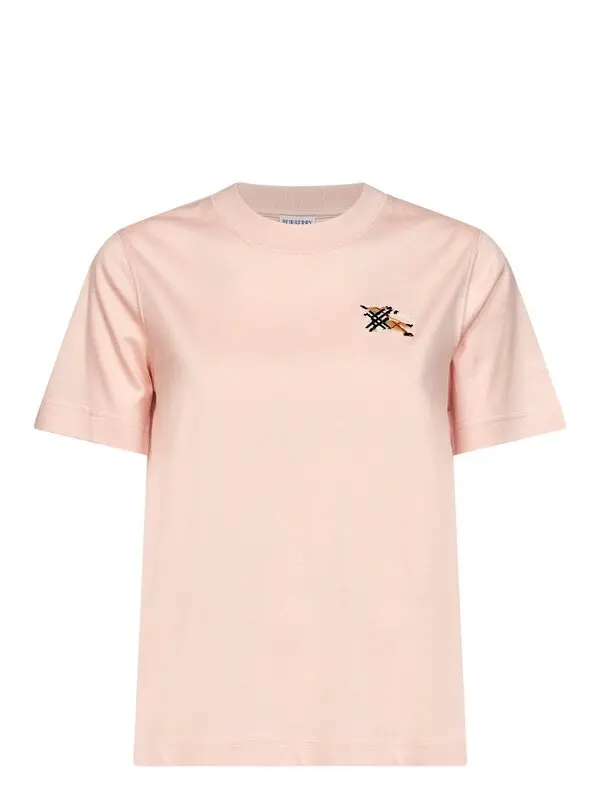 Burberry Pink Cotton T-shirt With Equestrian Knight Design - Multicolor