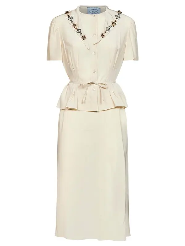 Prada Natural Silk Embroidered Midi Dress - Multicolor