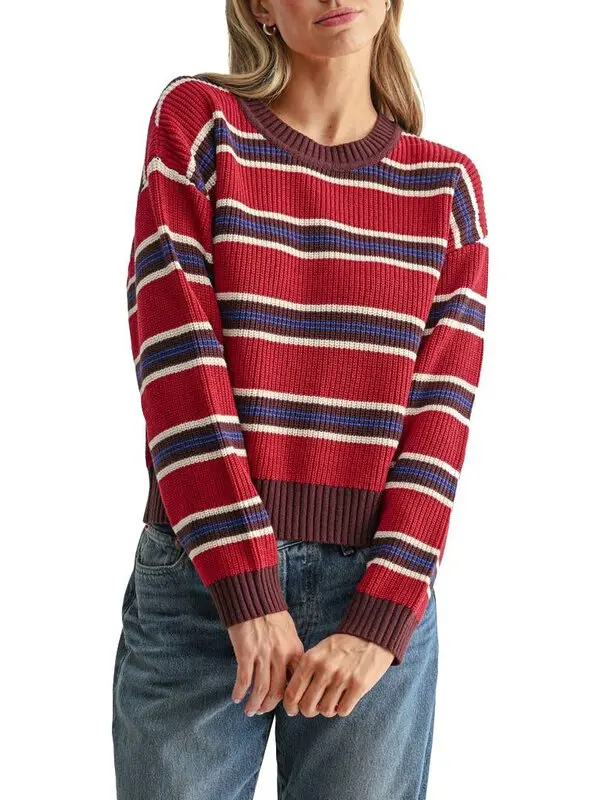 ALL IN FAVOR Striped Crewneck Sweater - Raspberry Multi Stripe