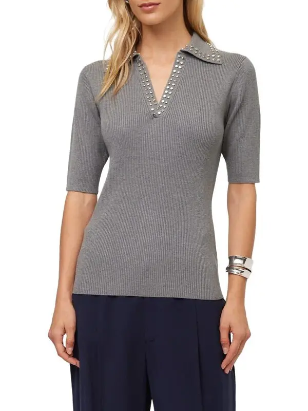 Fifteen Twenty Eleanor Studded Polo Sweater - Gray