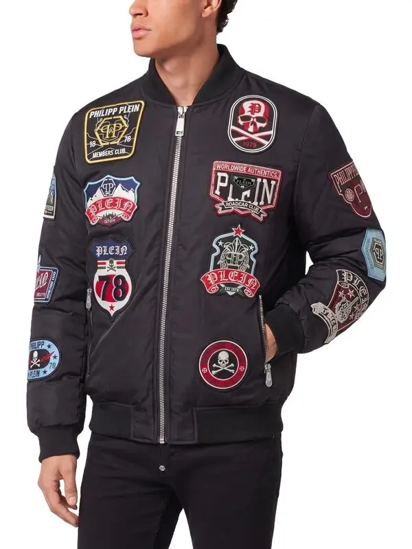 Philipp Plein Nylon Bomber Jacket With Patches - Black