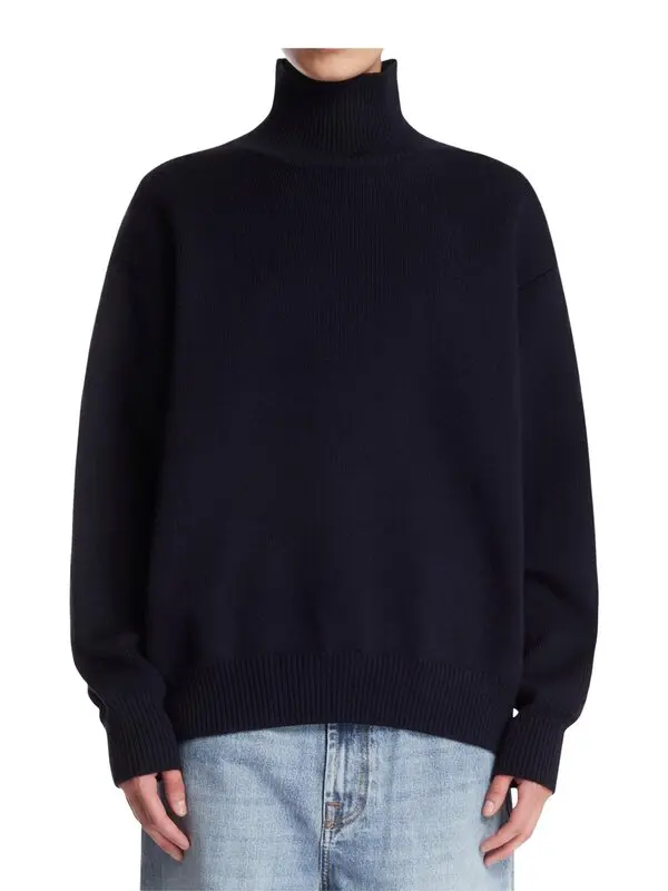 RÓHE High Neck Ribbed Trim Turtleneck Sweater - Blue