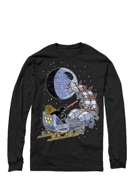 STAR WARS Christmas Darth Vader Santa's Sleigh Long Sleeve Shirt - Black