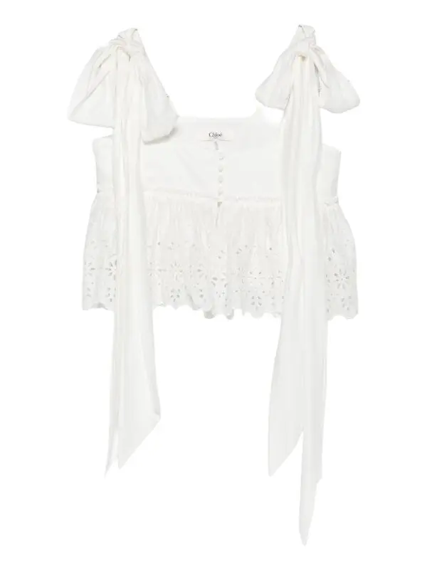 Chloé Embroidered Square Neck Top - Multicolor