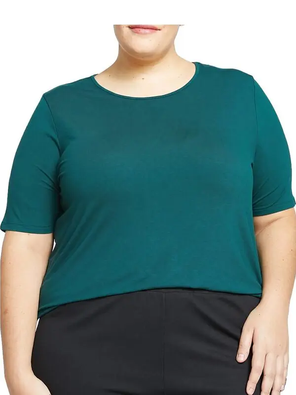 Universal Standard Lily Liquid Jersey Crew Neck Stovepipe Tee - Forest Green