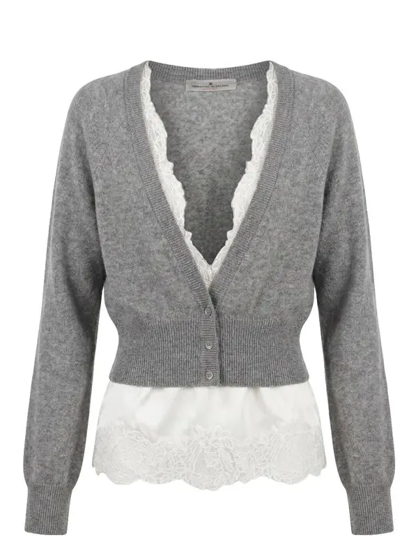 ERMANO SCERVINO Ermanno Scervino Cashmere Cardigan With Lace Trim - Multicolor