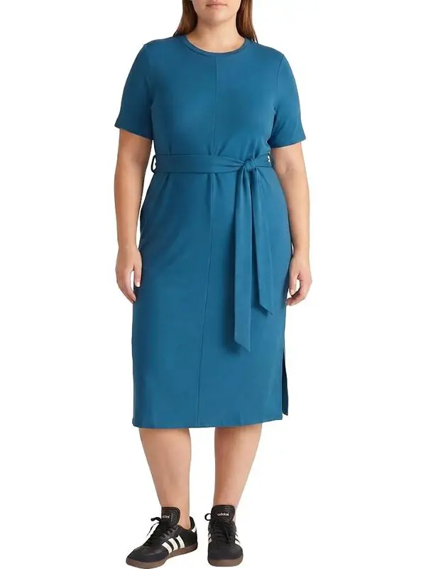 Universal Standard Travelknit Belted Midi Dress - Blue Teal