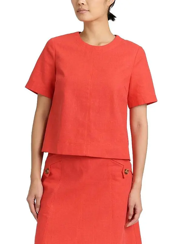 CARTOLINA Short Sleeve Linen Blend Top - Poppy
