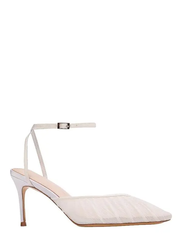 BLACK SUEDE STUDIO Melody Ankle Strap Sandals - White Satin