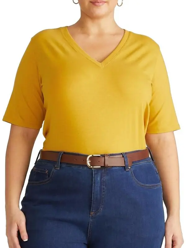 Universal Standard Maia Stovepipe Sleeve V-neck Tee - Yellow Ochre