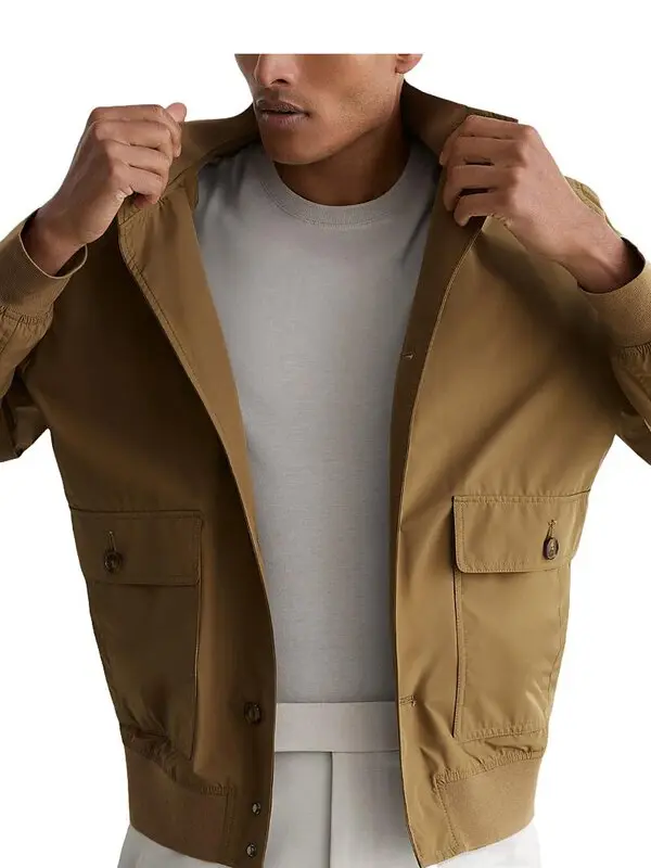 REISS Latent Funnel Neck Bomber Jacket - Taupe Brown