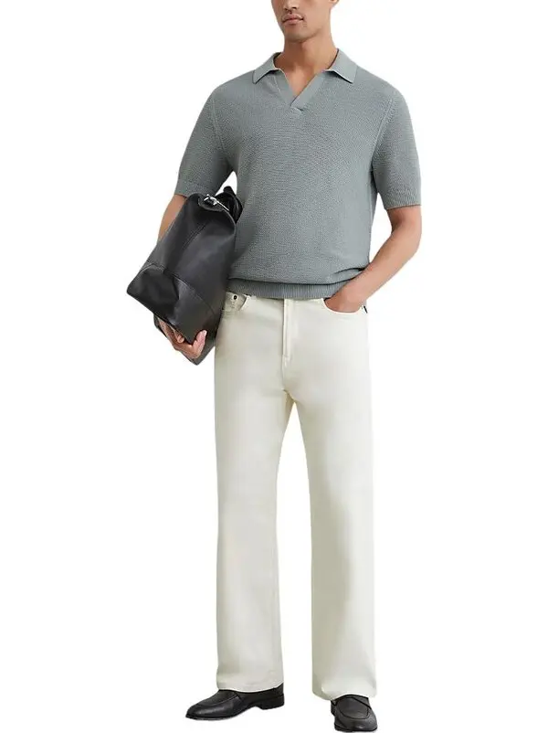 REISS Leon Basket Stitch Polo Shirt - Sage