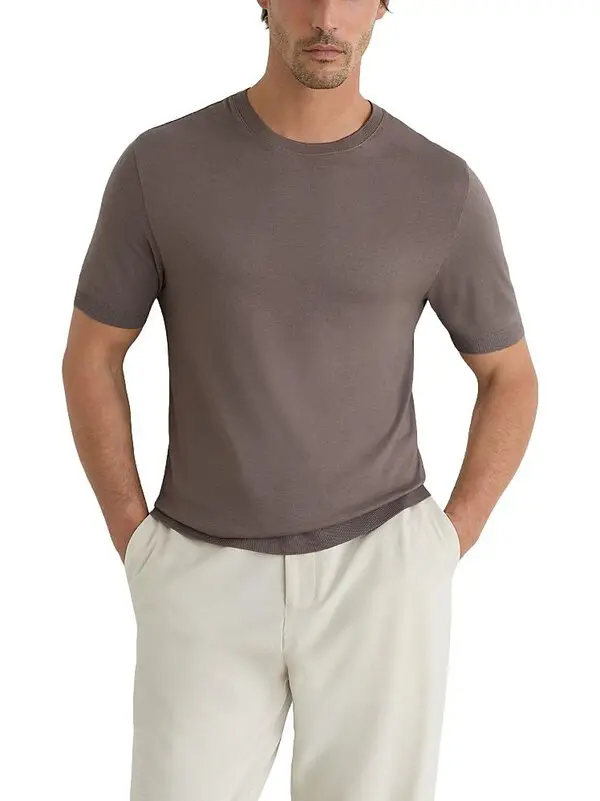 REISS Chad Crewneck Tee - Mouse Brown