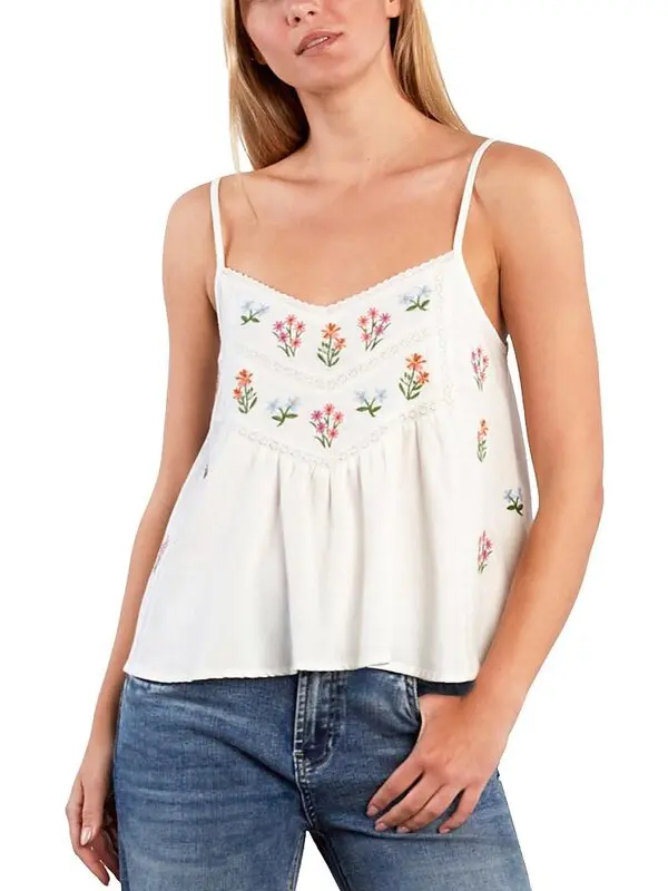 BILLY T Embroidered Floral Cami Top - White Flower