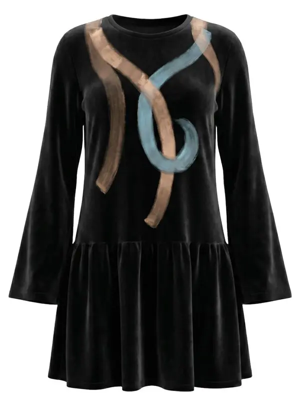 SANIYA KHAN Onyx Soul Stretch Velvet Mini Dress With Graphic Print - Black