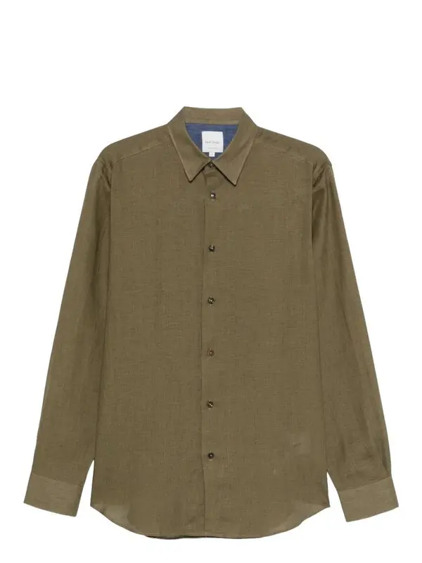 Paul Smith Button Fastening Chest Yoke Long Sleeve Shirt With Point Collar - Green