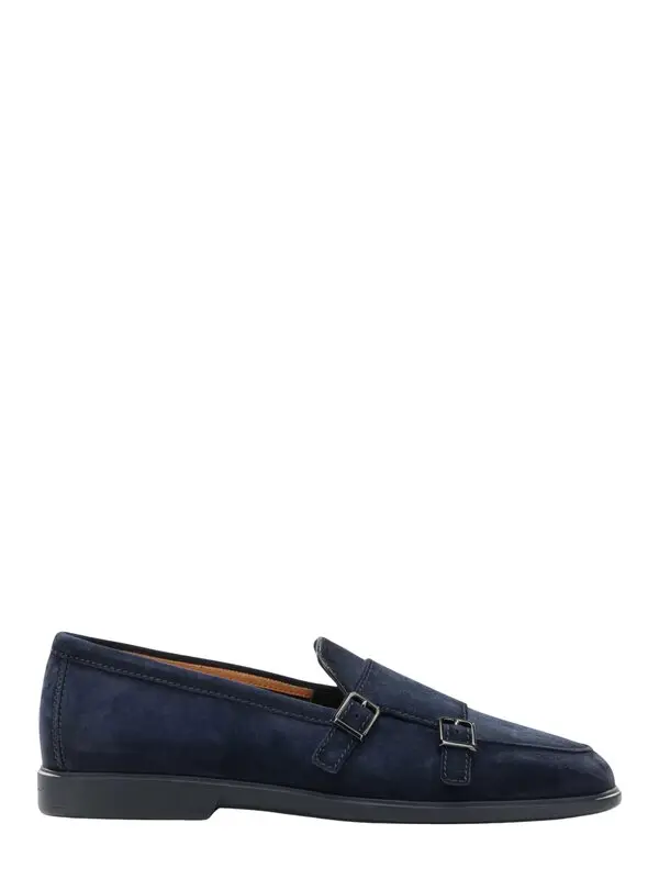 Santoni Double Monk Strap Loafer In Suede - Navy