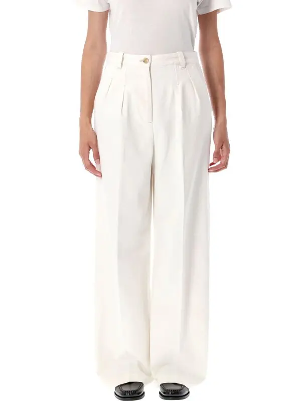 A.p.c. High-rise Wide-leg Cotton Trousers With Permanent Creases - Beige