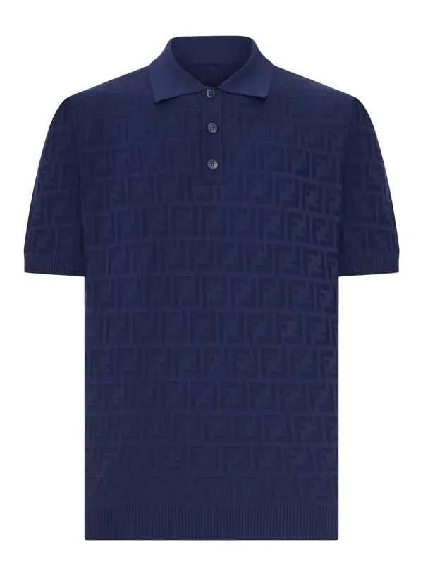 Fendi S Logo All-over Cotton Polo Shirt With Button-front Collar - Navy