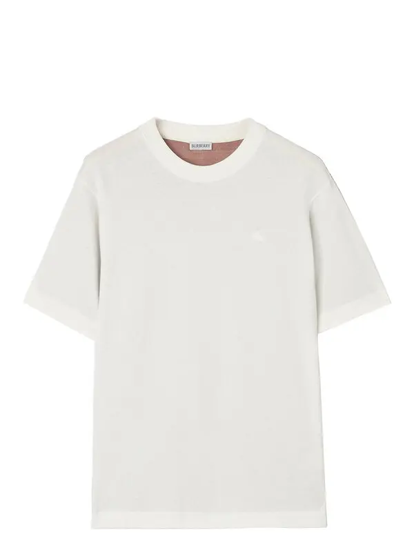 Burberry Tone-on-tone Embroidered Check Jacquard Crew-neck Cotton T-shirt - Bianco