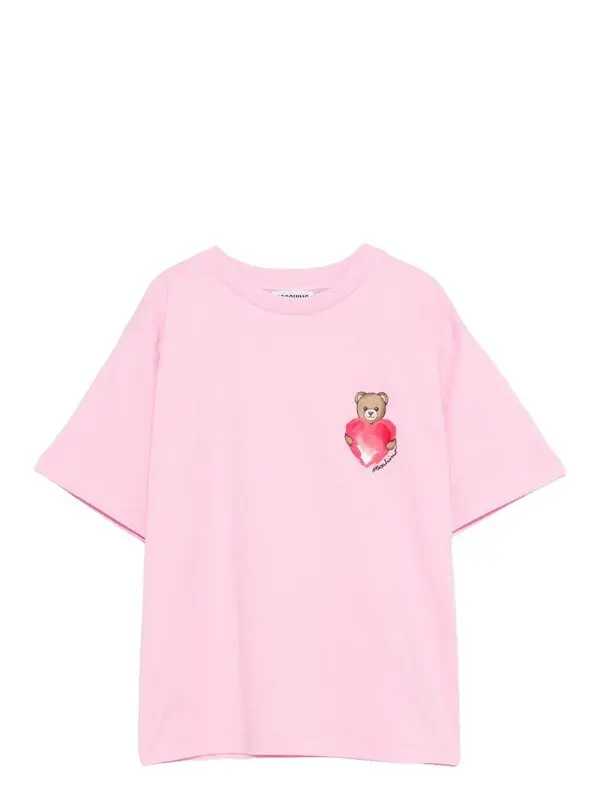 Moschino Teddy Detail Round Neck Short Sleeve Tee - Pink