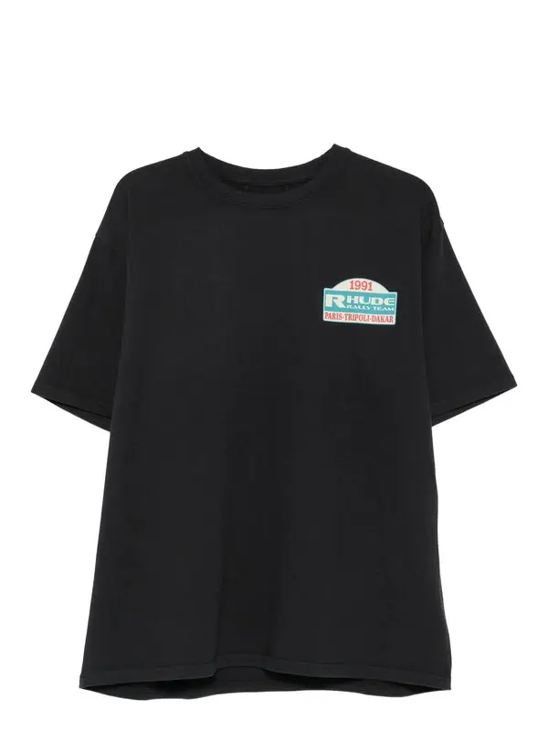 Rhude Crew Neck Printed T-shirt In 100% Cotton, Made In The Usa - Nero