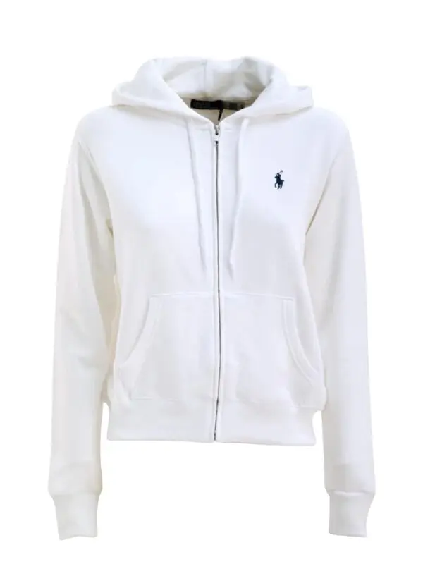 Ralph Lauren Zip-up Hoodie With Drawstring Hood And Logo Detail - White