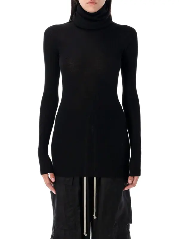 Rick Owens Ribbed Knit Turtleneck Top - Nero
